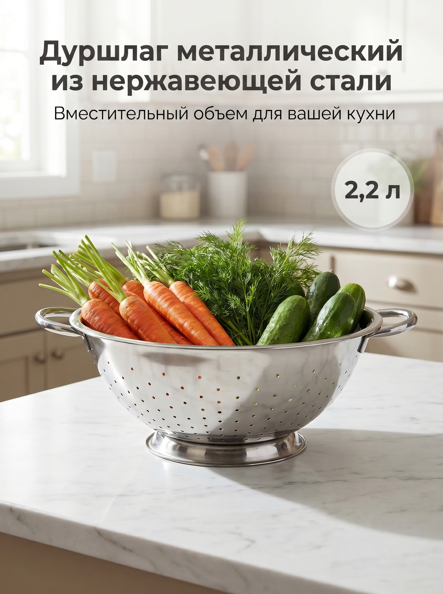 Дуршлаг металлический 2,2 л Termico, нержавеющая сталь, с 2мя ручками