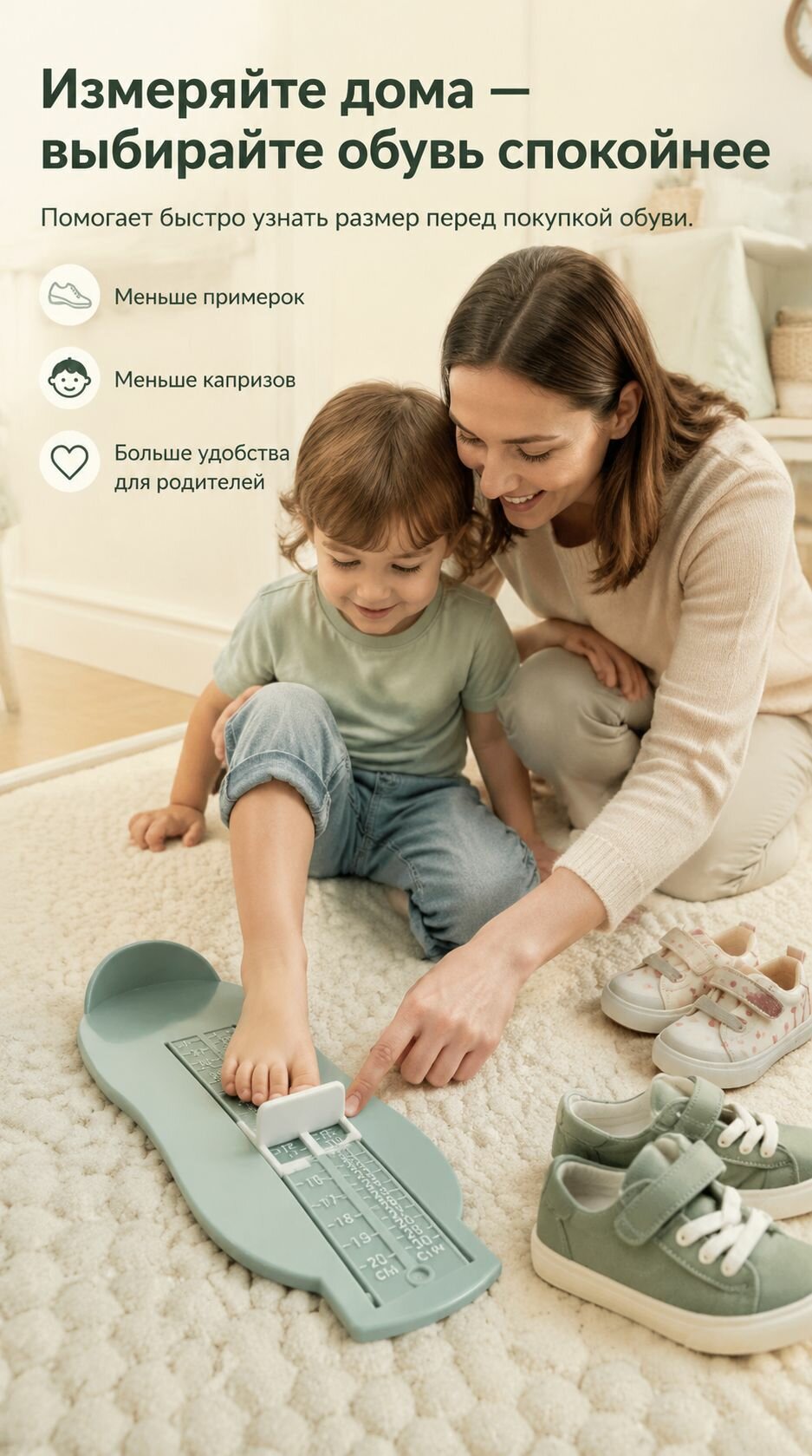 Измеритель длины стопы для детей, бытовой инструмент для подбора размера обуви — фото 1