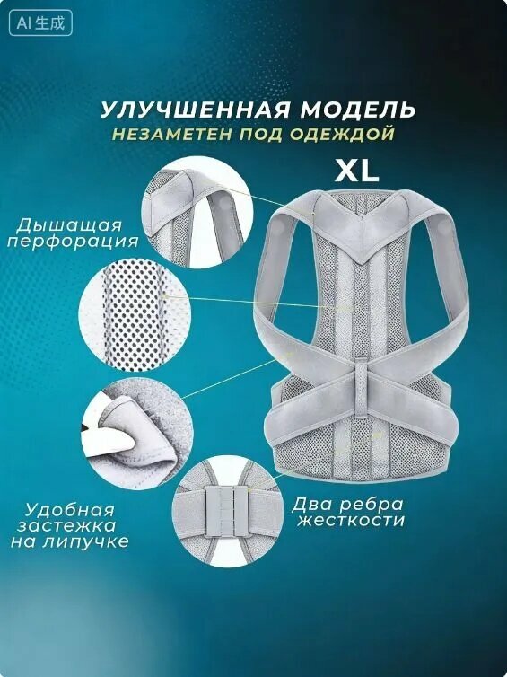 Корректор осанки (корсет для спины, реклинатор) ортопедический с усиленными ребрами жесткости для взрослых и детей, мужской, женский xl