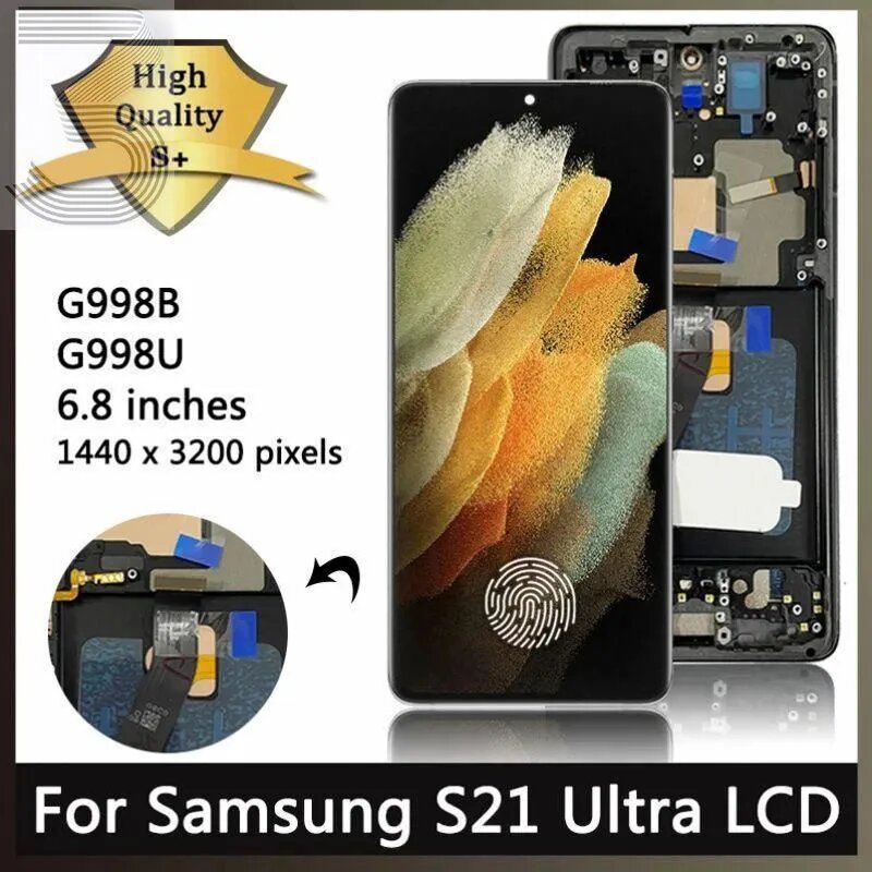 Дисплей для Samsung S21 Ultra LCD 6.8" 1440x3200 пикселей OLED Черный SM-G998B SM-G998U SM-G998W
