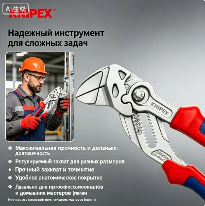 Knipex(Книпекс) Клещи переставные-гаечный ключ, зев 40 мм, длина 180 мм, хром.