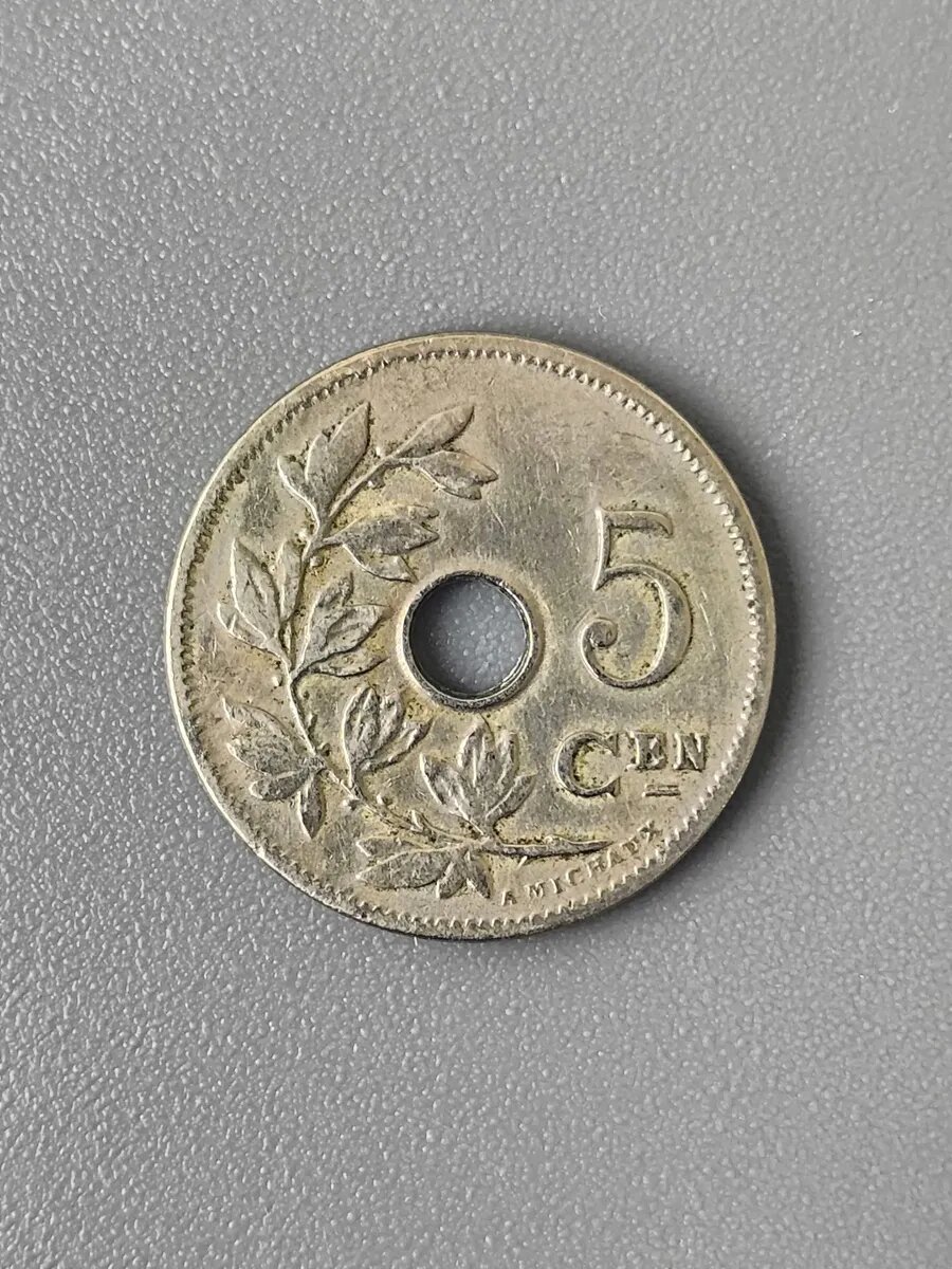 Монета 5 сантимов Бельгия 1906 г