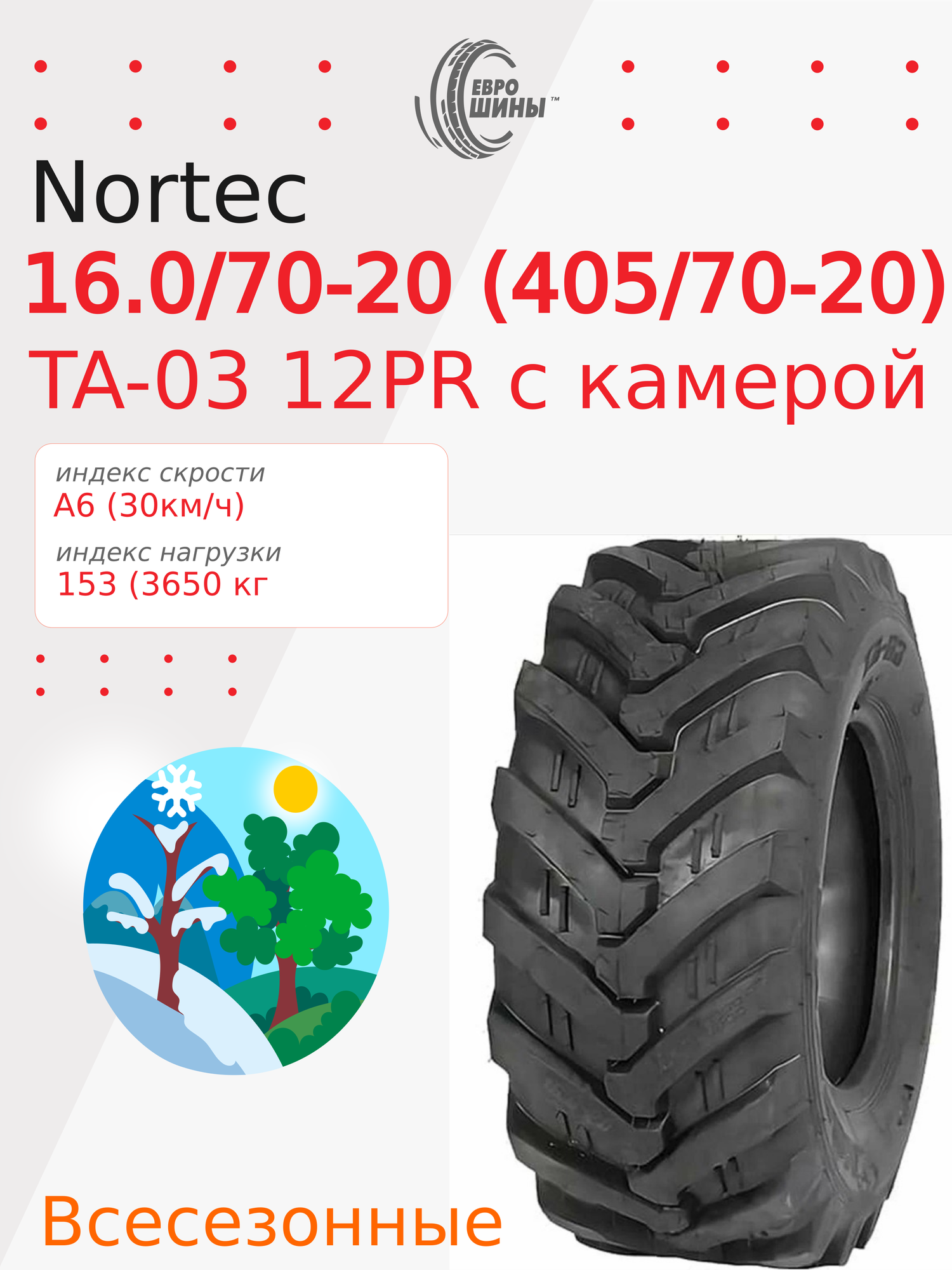 Автошина NorTec TA-03, всесезонная, 405/70/R20, 153А6, камерная