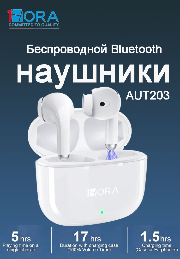 1HORA AUT203 Наушники беспроводные, TWS, Снижение шума при разговоре, Bluetooth 5.3, USB Type-C