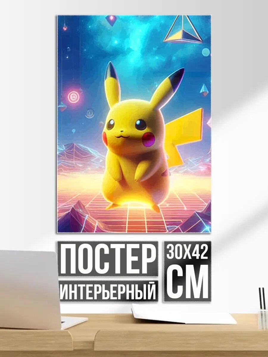 Постер на стену Funny Pikachu - vaporwave