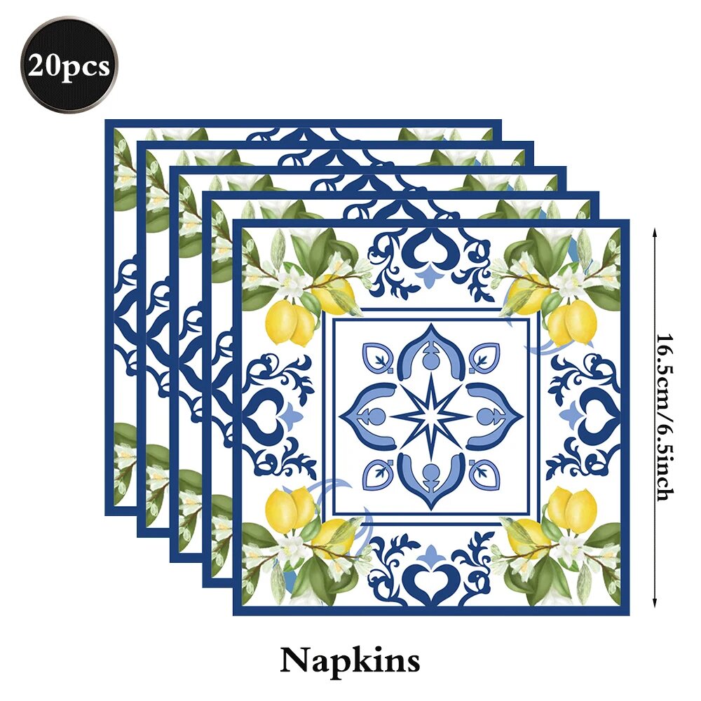 Набор посуды EsenTroye "Лимонно-голубой" для вечеринок Napkins 20pcs