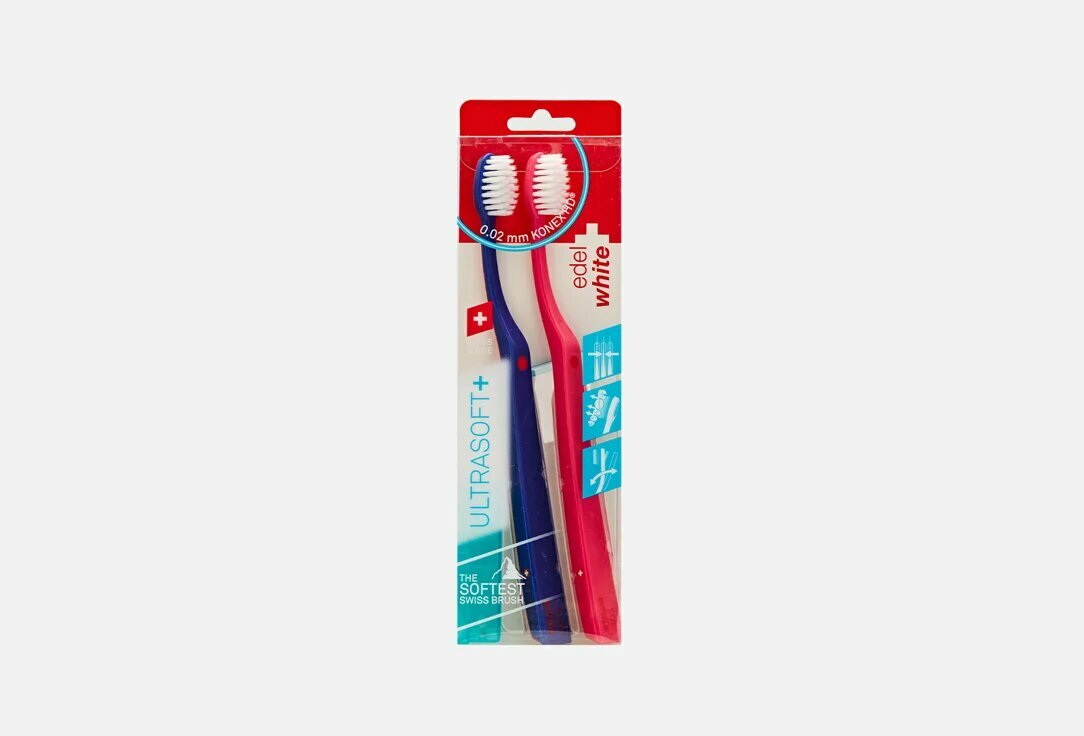 Edel+white Flosserbrush Зубная щетка ультрамягкая (в ассортименте) 2 шт