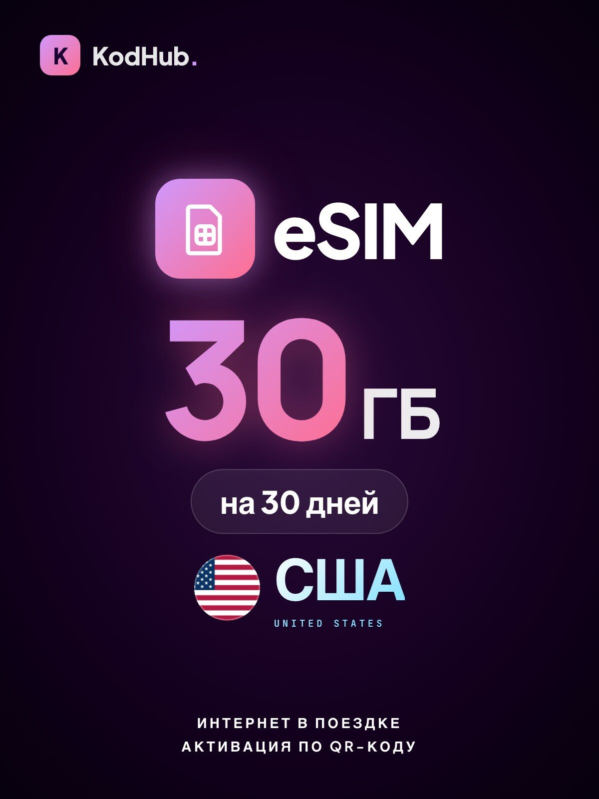 Туристическая eSIM США 30 ГБ на 30 дней | интернет в поездке, связь за границей | QR-код активации