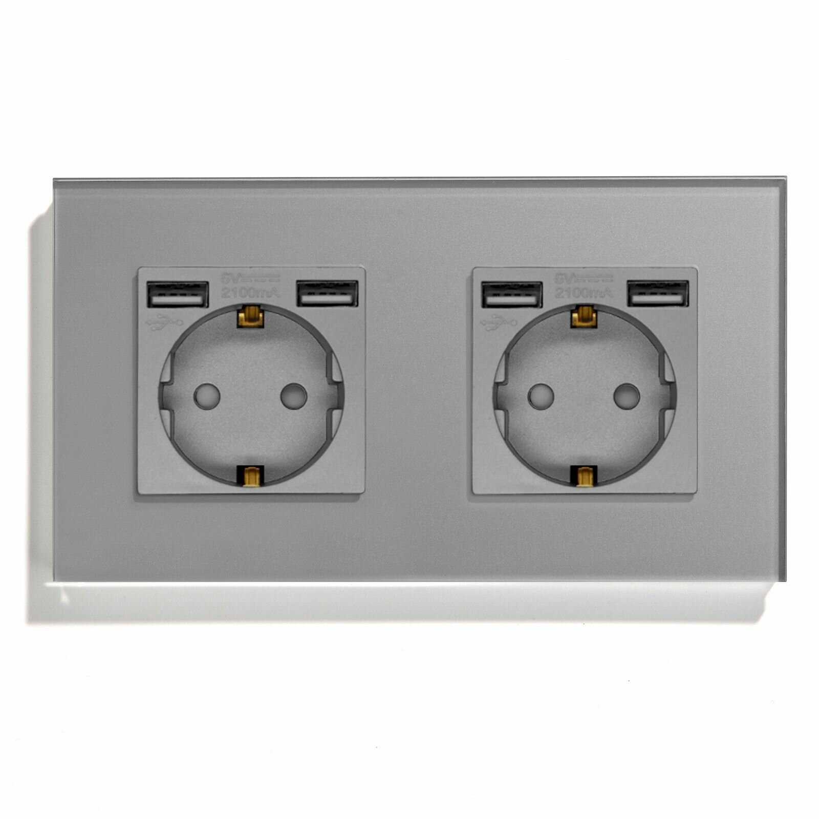 Розетка электрическая 2 поста, с Usb АА, рамка 157х86мм стекло, цвет серый