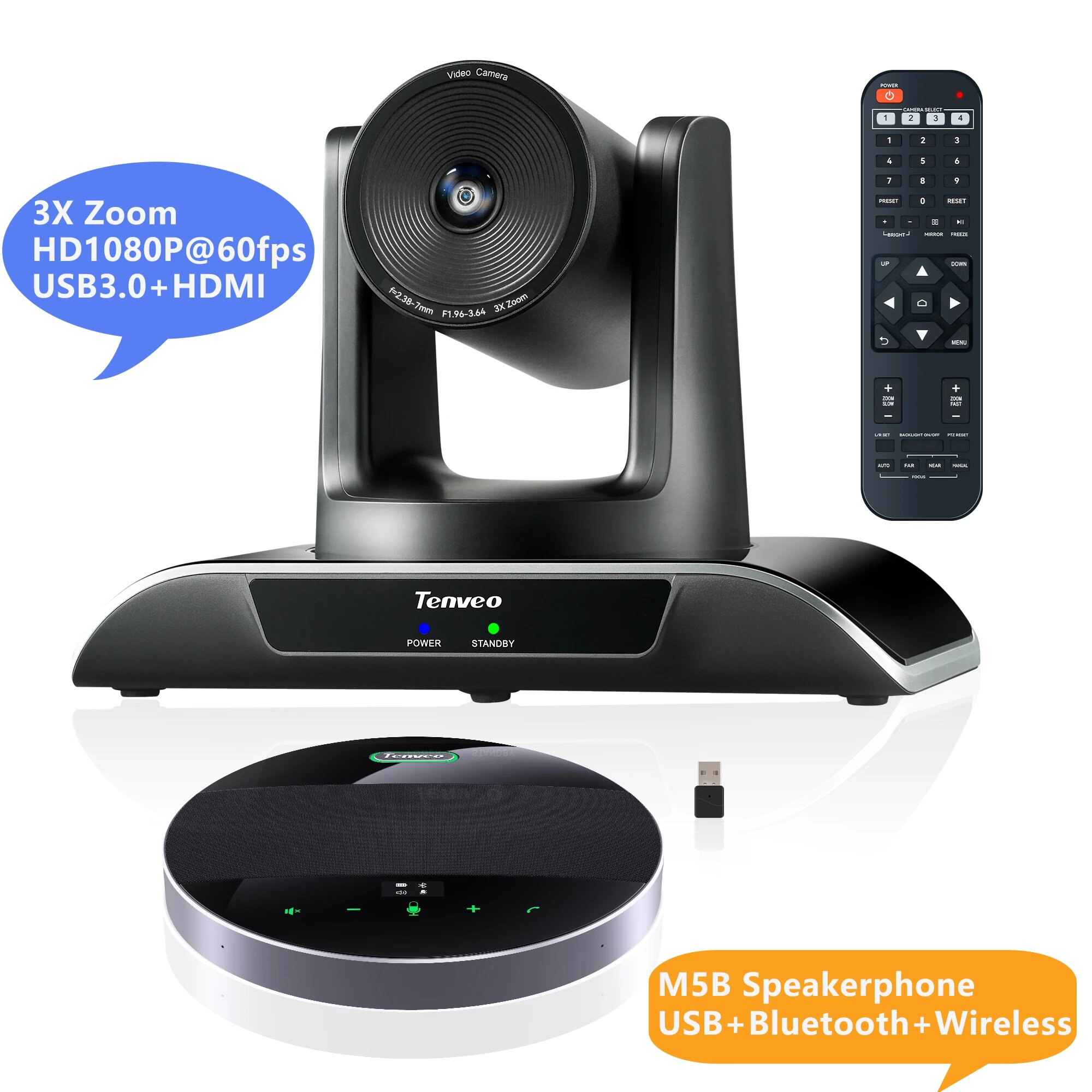 Камера для конференц-залов Tenveo PTZ с оптическим зумом 20x/12x/3x USB3.0/HDMI/ Широкий угол 1080P 60FPS для видеоконференций бизнеса