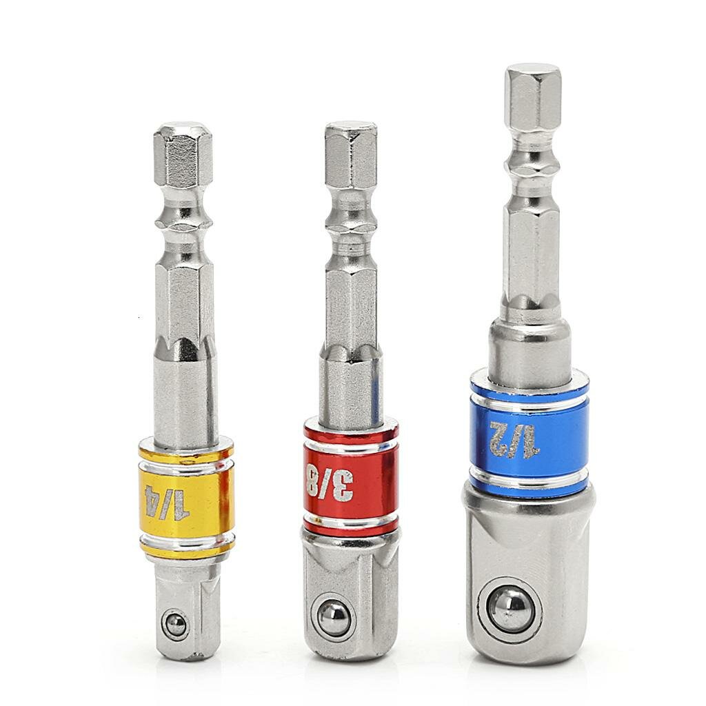 Переходник для бит под отвертку 1/4", 3/8", 1/2", 3 шт, Серебро