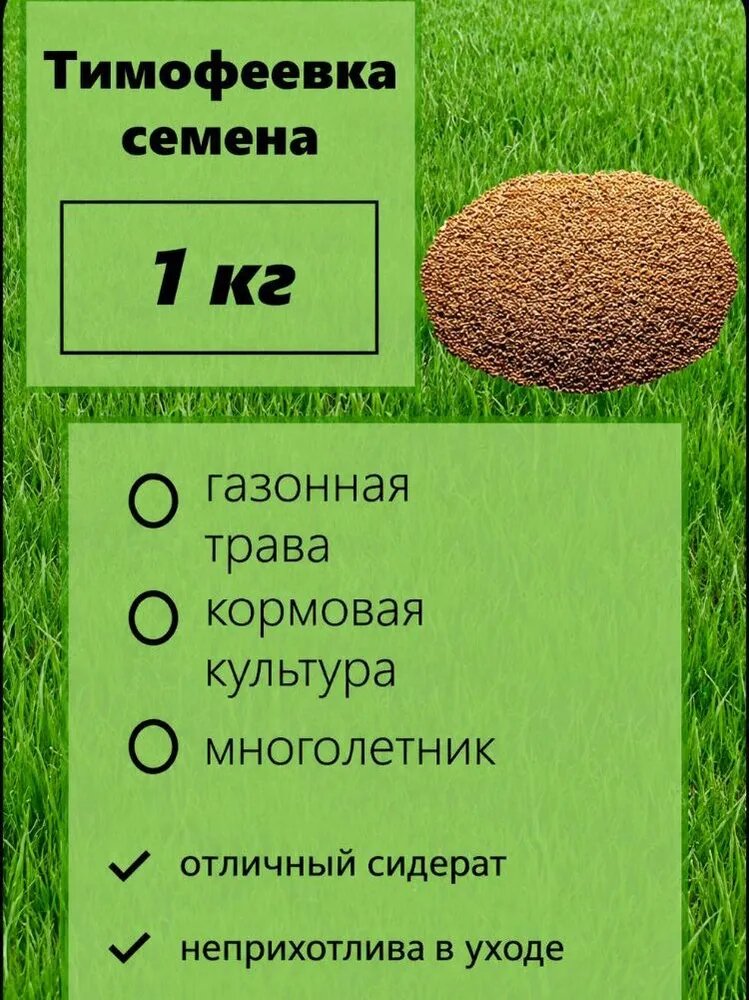 Тимофеевка семена 1 кг Газонная трава Зеленый Газон