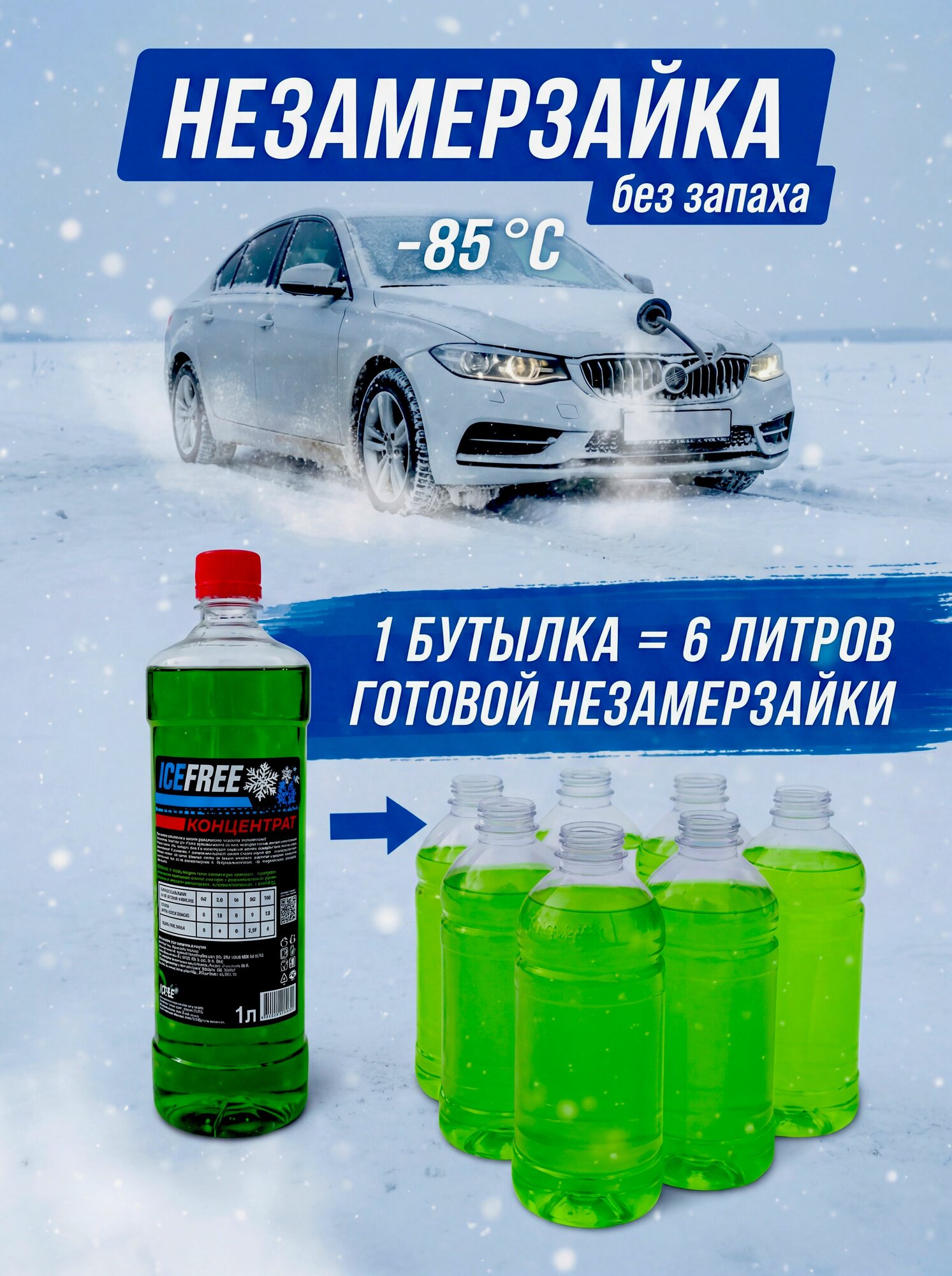 Жидкость стеклоомывателя Концентрат до -85°C, 1 л, 1 шт.