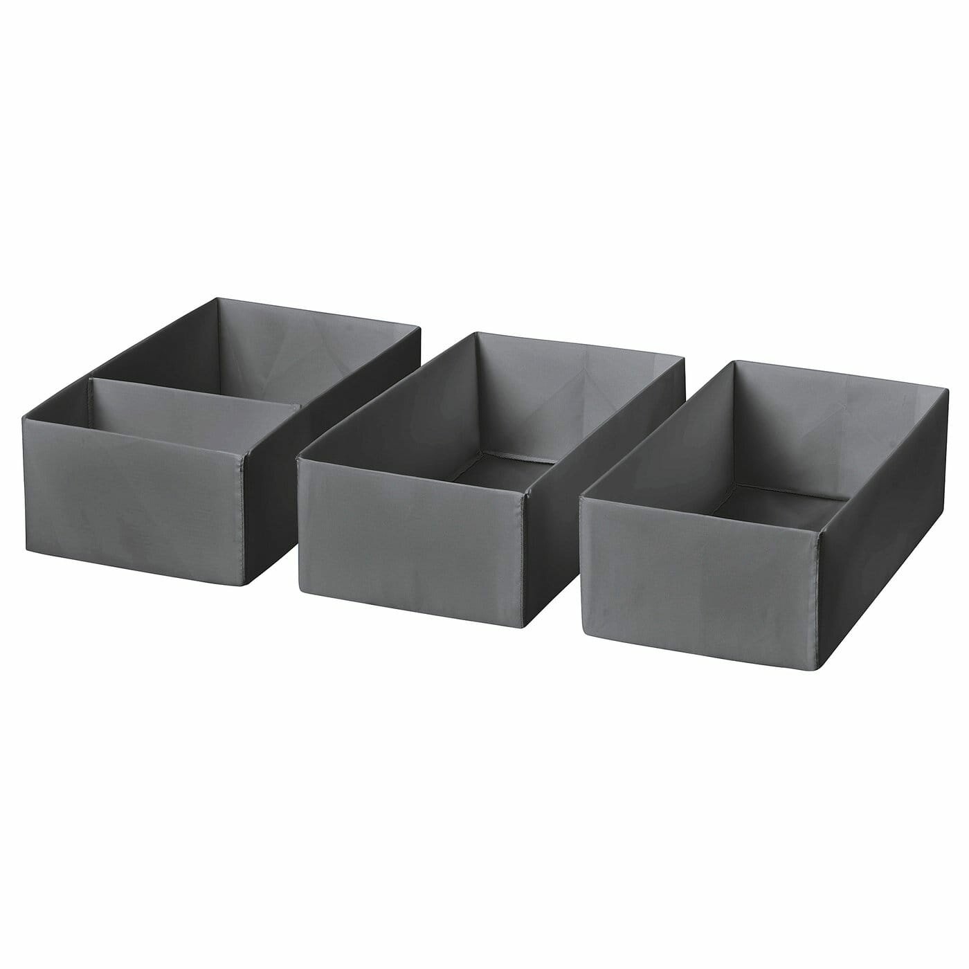 Органайзер для хранения вещей IKEA SKUBB коробка, темно-серый, 20x38x12 см, 3 шт 106.305.84