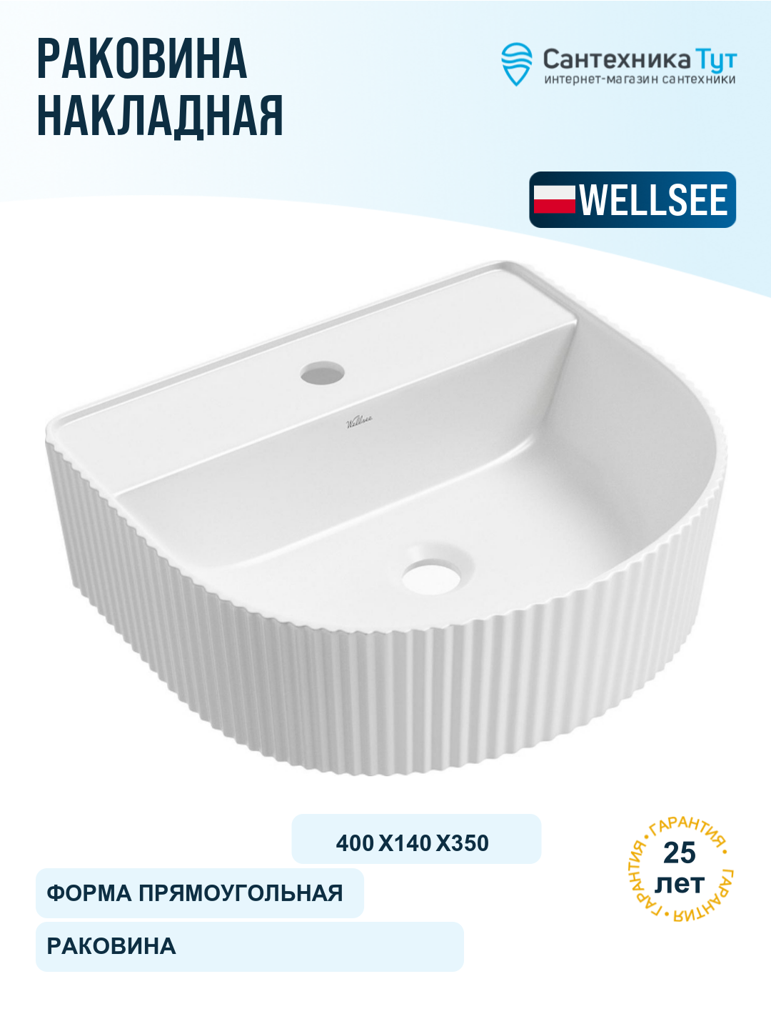 Раковина Wellsee Festive Fox 40 317303000 цвет Белый глянцевый