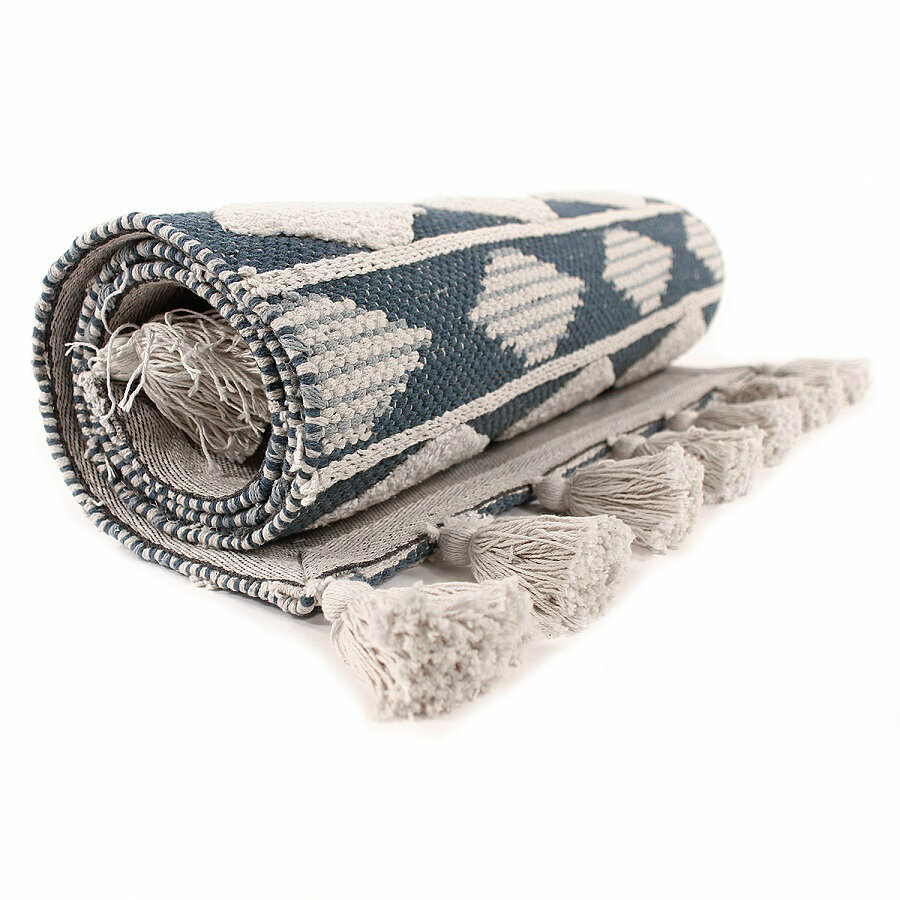 Ковер из хлопка синего цвета Argyle из коллекции Ethnic, 70х160 см, Tkano, TK18-DR0001
