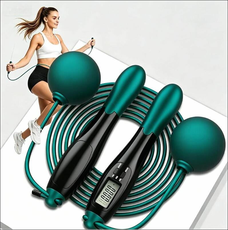 Скакалка электронная с счётчиком беспроводная с шариками регулируемая для фитнеса для домашних тренировок