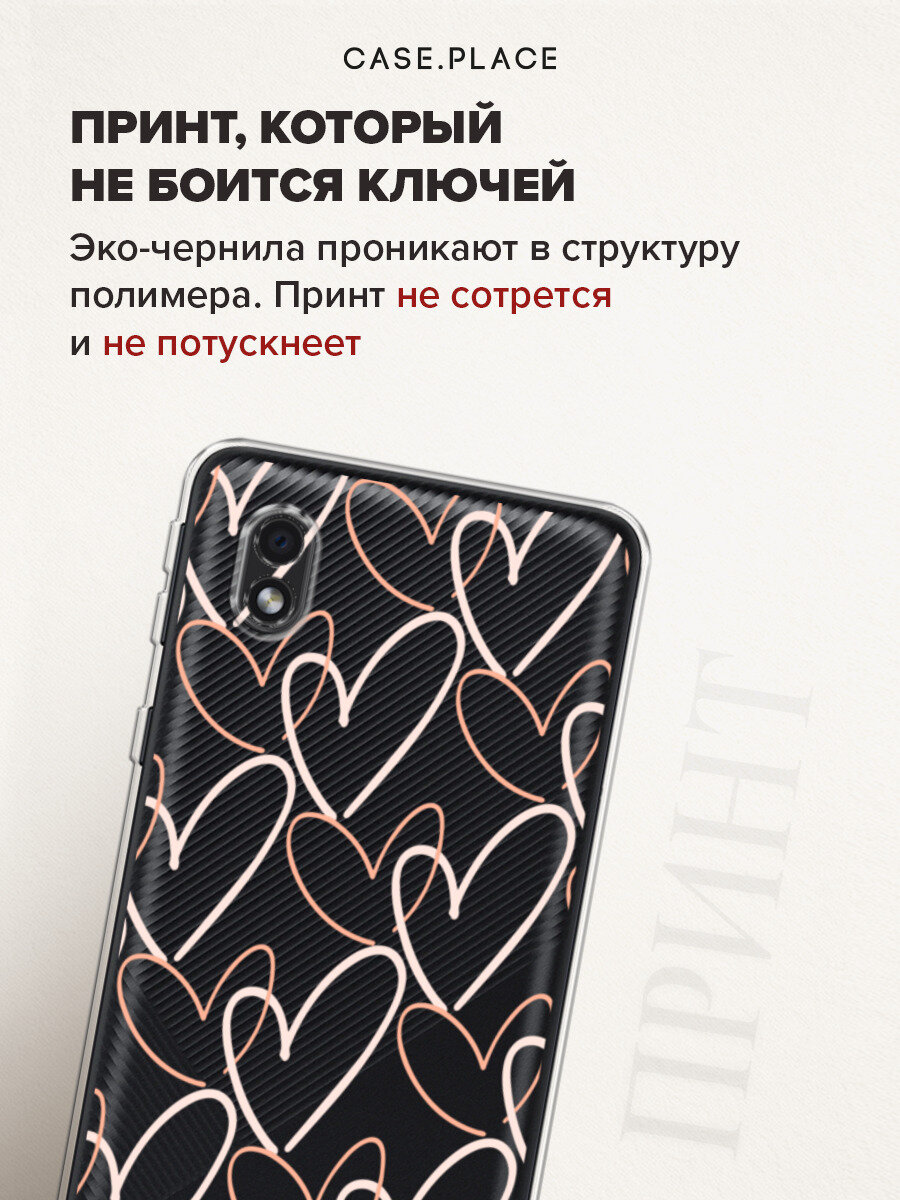 Чехол на Samsung Galaxy A01 Core / Самсунг Галакси А01 Core с принтом "Узор из сердечек", прозрачный — фото 1