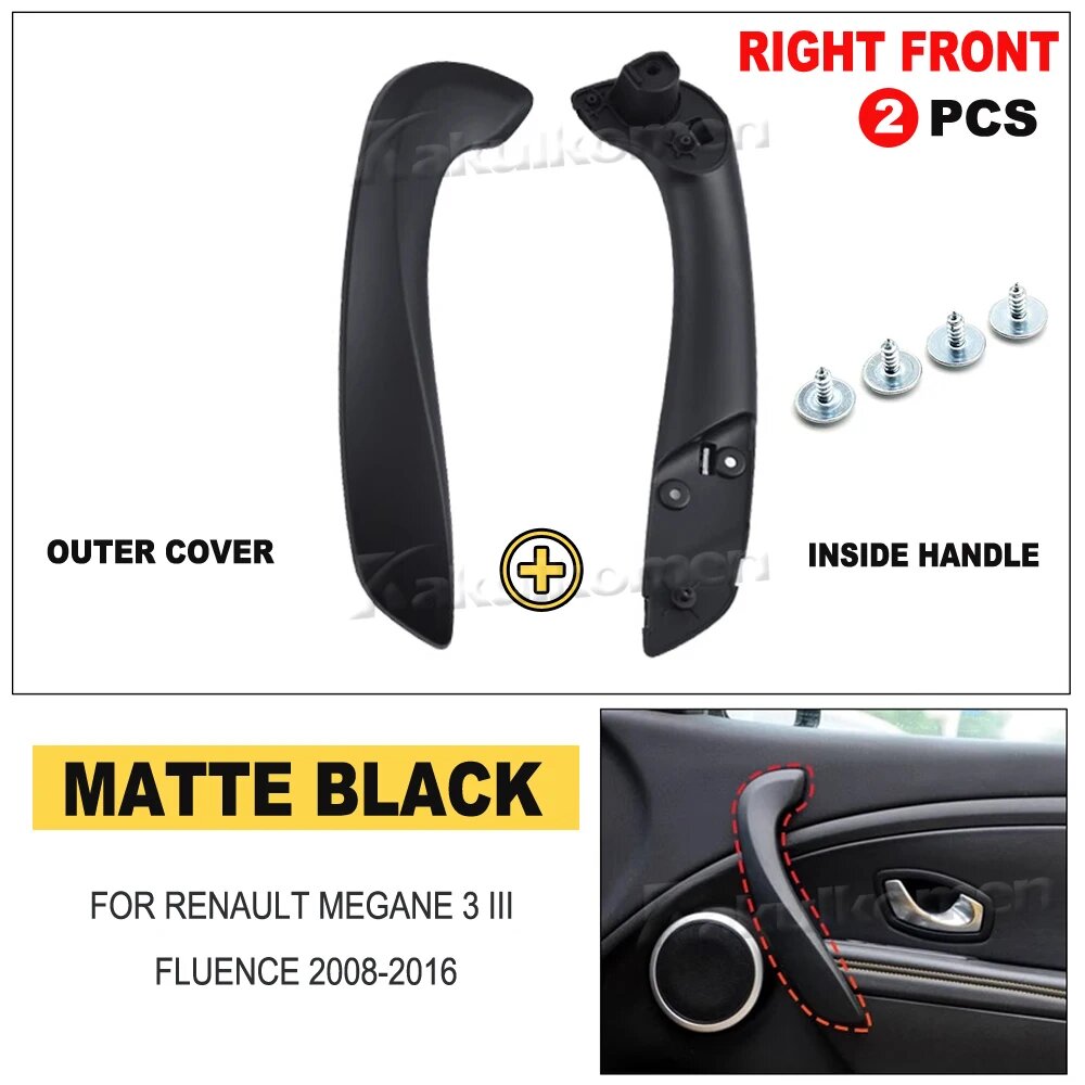 Комплект Внутренних Дверных Ручек Для Renault Megane 3 III Fluence 2008-2016, Black-Set-Right