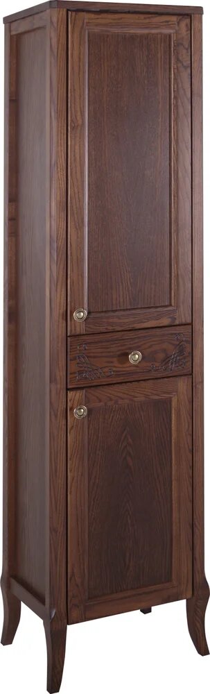 Шкаф-пенал для ванной ASB-Woodline Салерно 40 напольный, 39,5 см, темное дерево, матовый, с ящиком, с дверками, фурнитура бронза, в стиле ретро