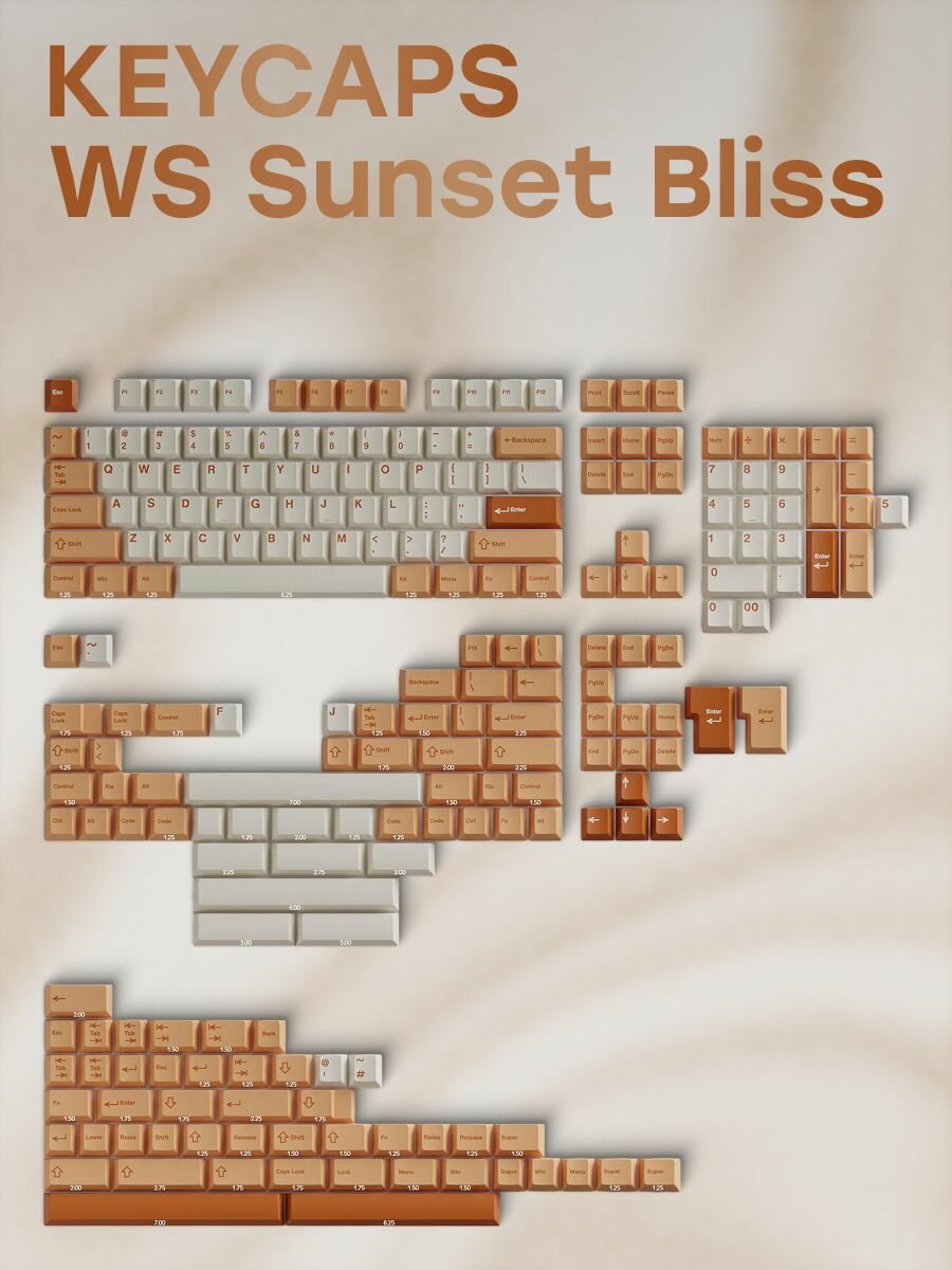 Кейкапы для механической клавиатуры PBT WS Sunset Bliss, Английская раскладка