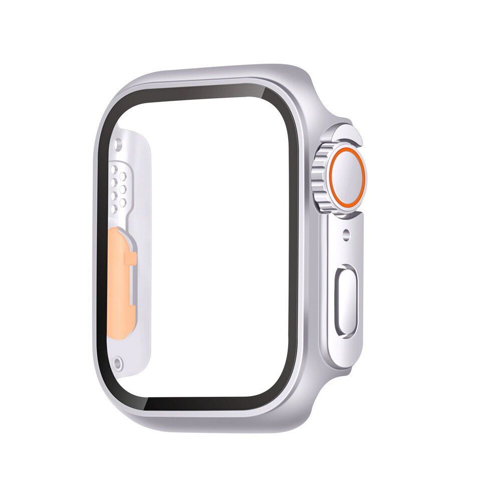 Защитное стекло для Apple Watch 44 мм с серебряным и оранжевым дизайном, гибридный чехол из ПК для серий 6-8
