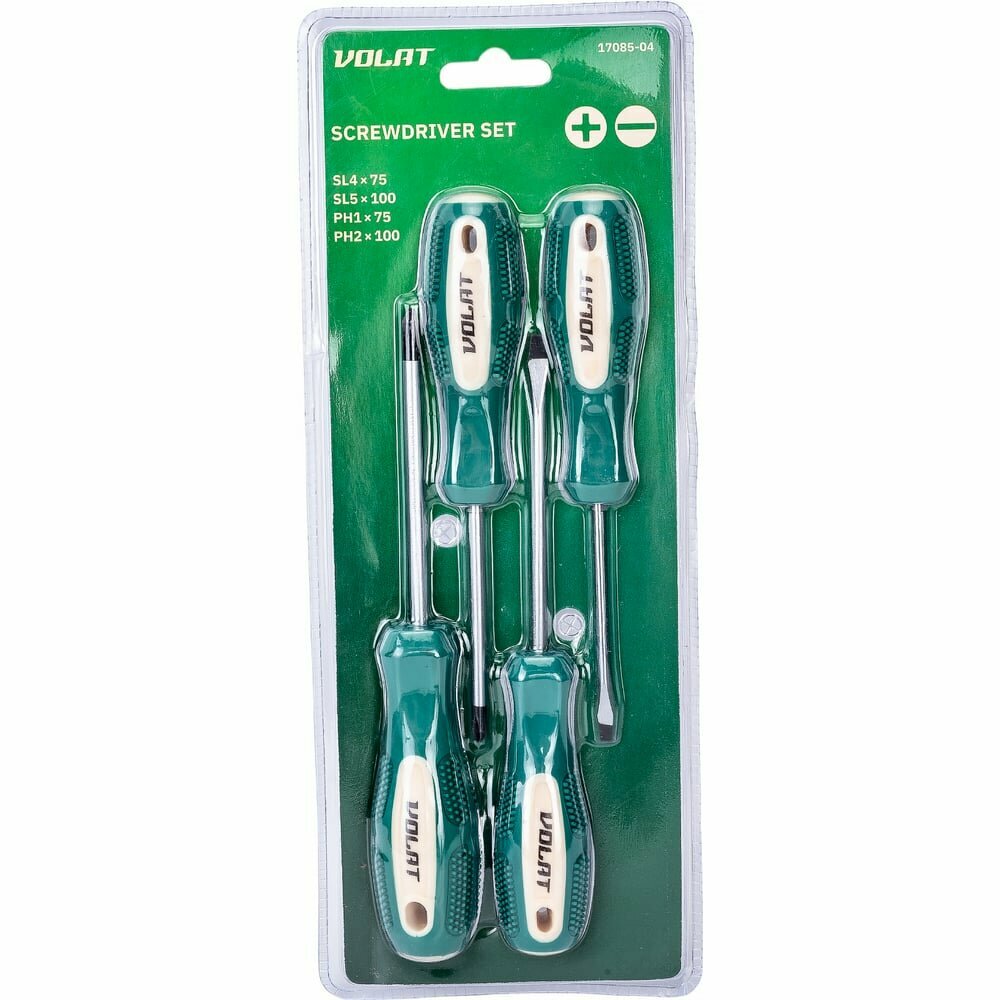 Набор отверток Волат 4 шт, SL4x75, SL5x100, PH1x75, PH2x100 17085-04