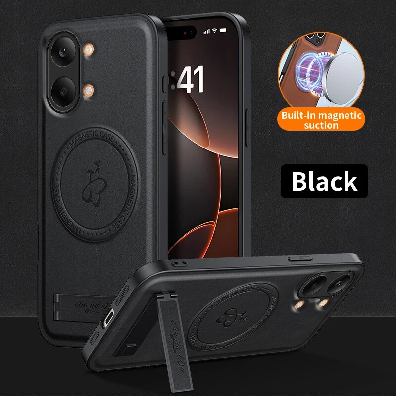 Черный чехол Poco X8 Pro Max с подставкой и Mag-Safe
