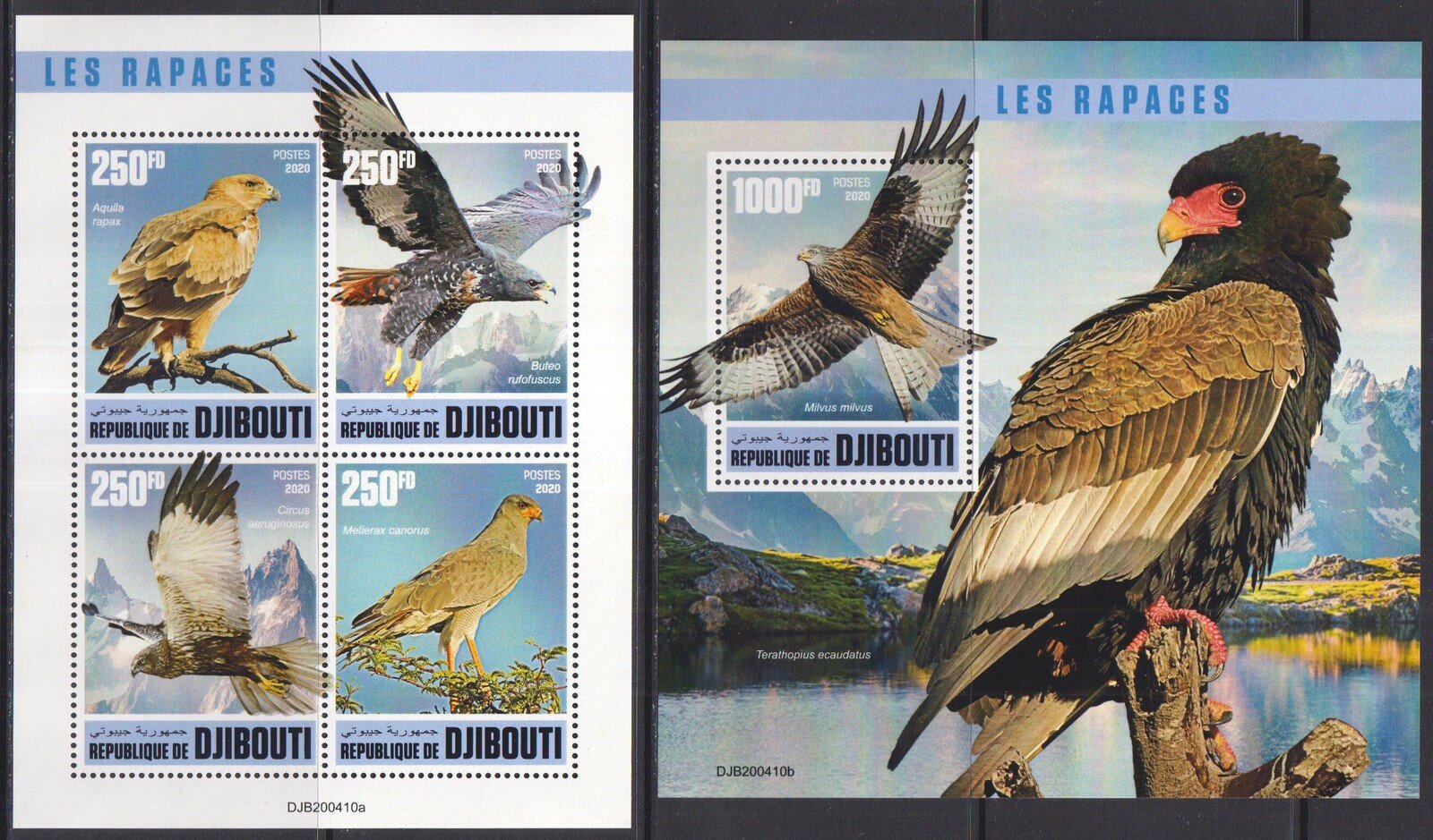 Марки 2020 год Джибути Хищные птицы Фауна #3731-3734+Bl1476 Mnh