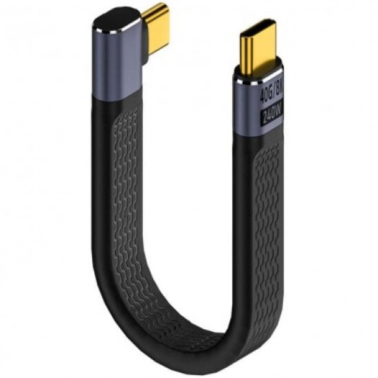 Кабель плоский Ks-is KS-564FA-12 USB-C - угловой USB-C для передачи данных, видео, зарядки 8K, 40Gbps, 240W, 0.12м