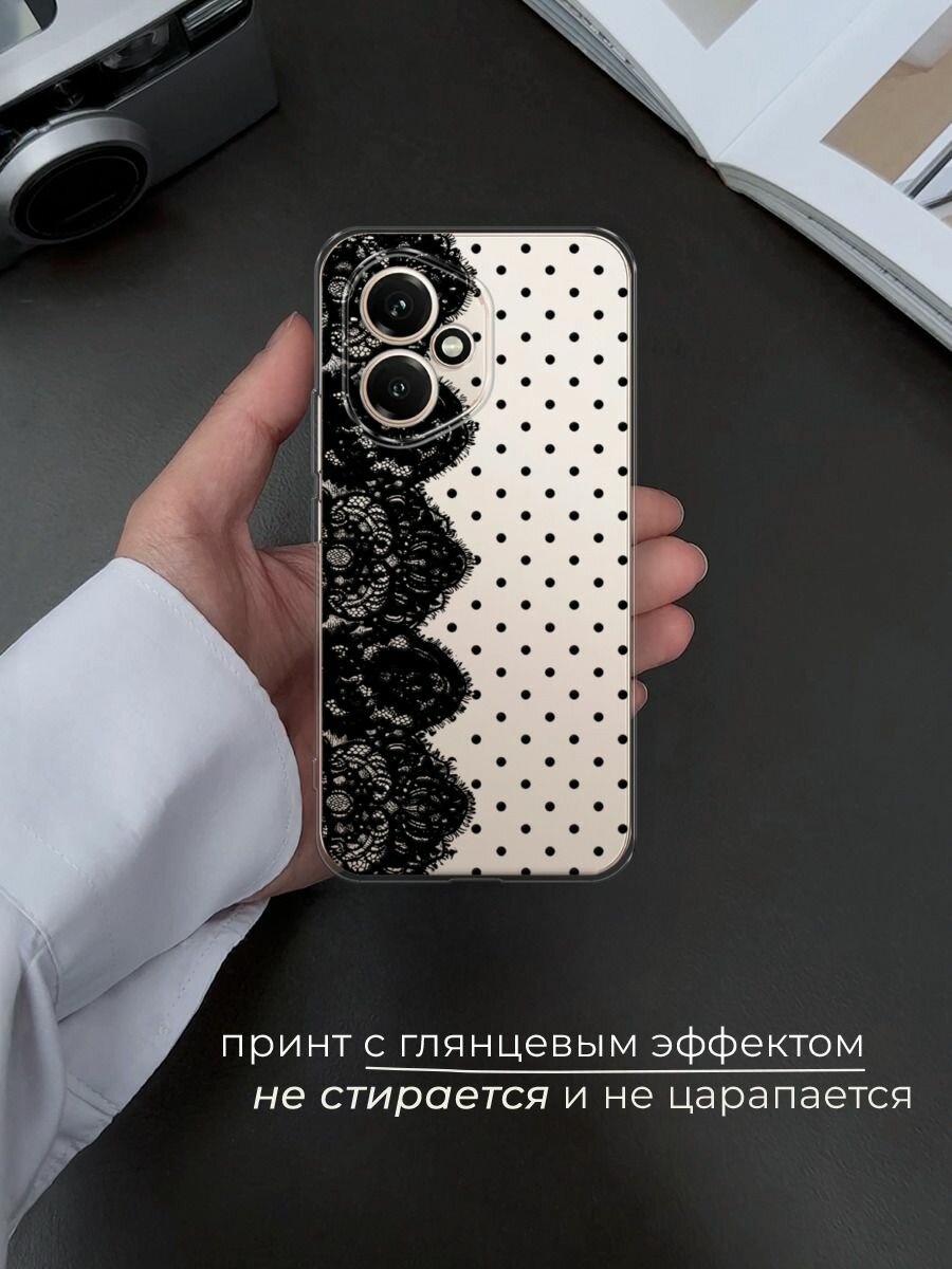 Силиконовый чехол на Honor 400 / Хонор 400 с принтом Черное кружево и горошек — фото 1