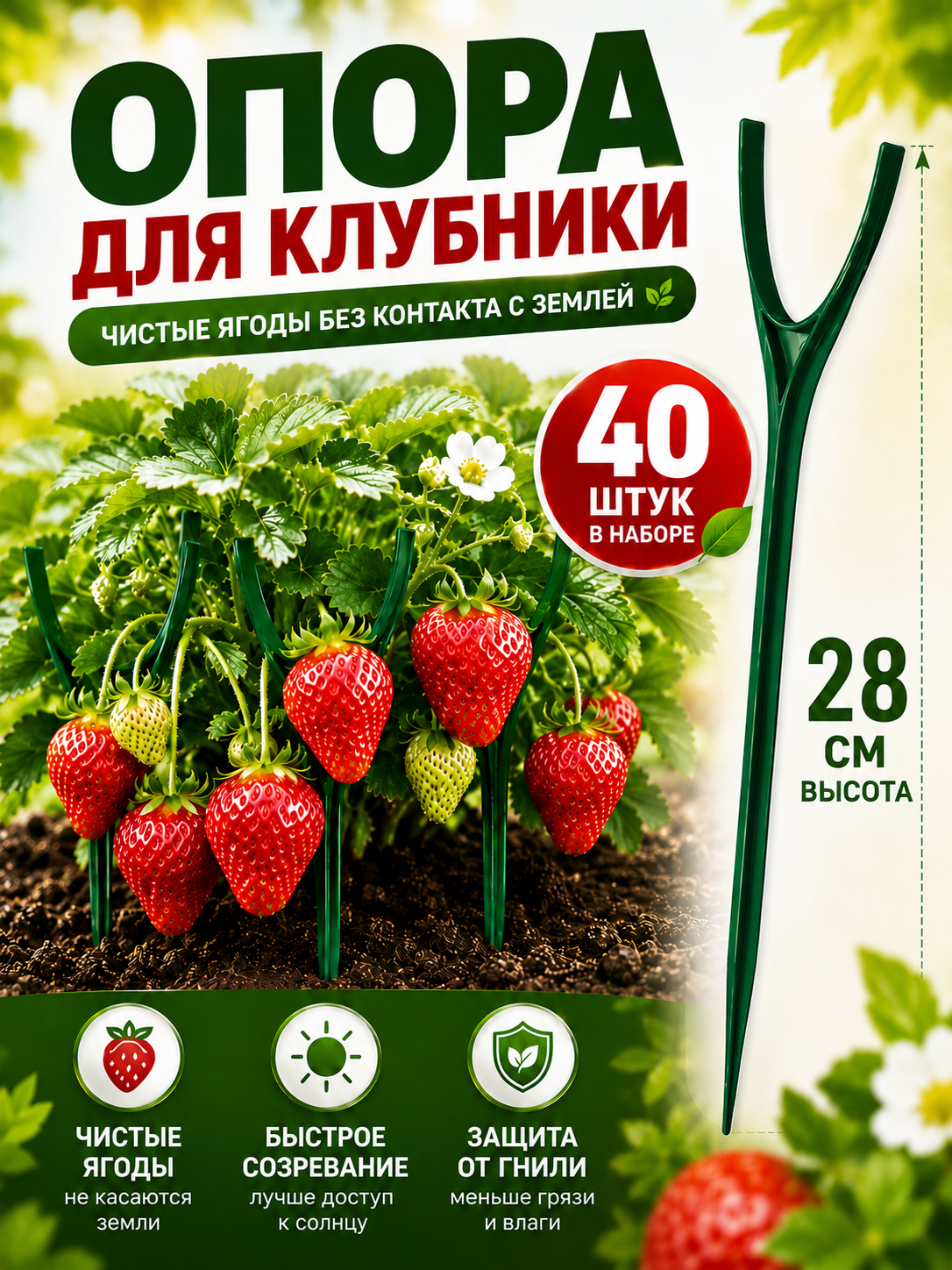 Опора для клубники подставка для растений и цветов, пластик, 40 штук