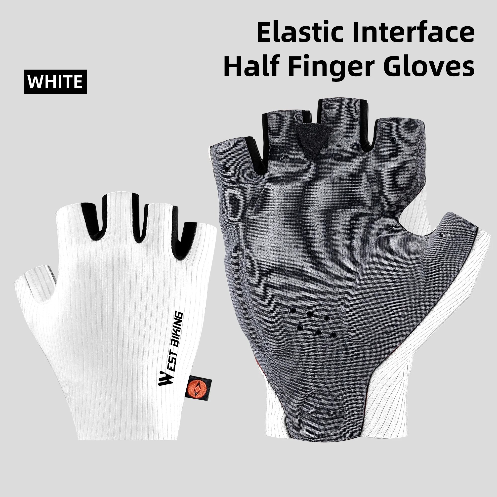 West Biking Half Finger Gloves, Серый/Белый