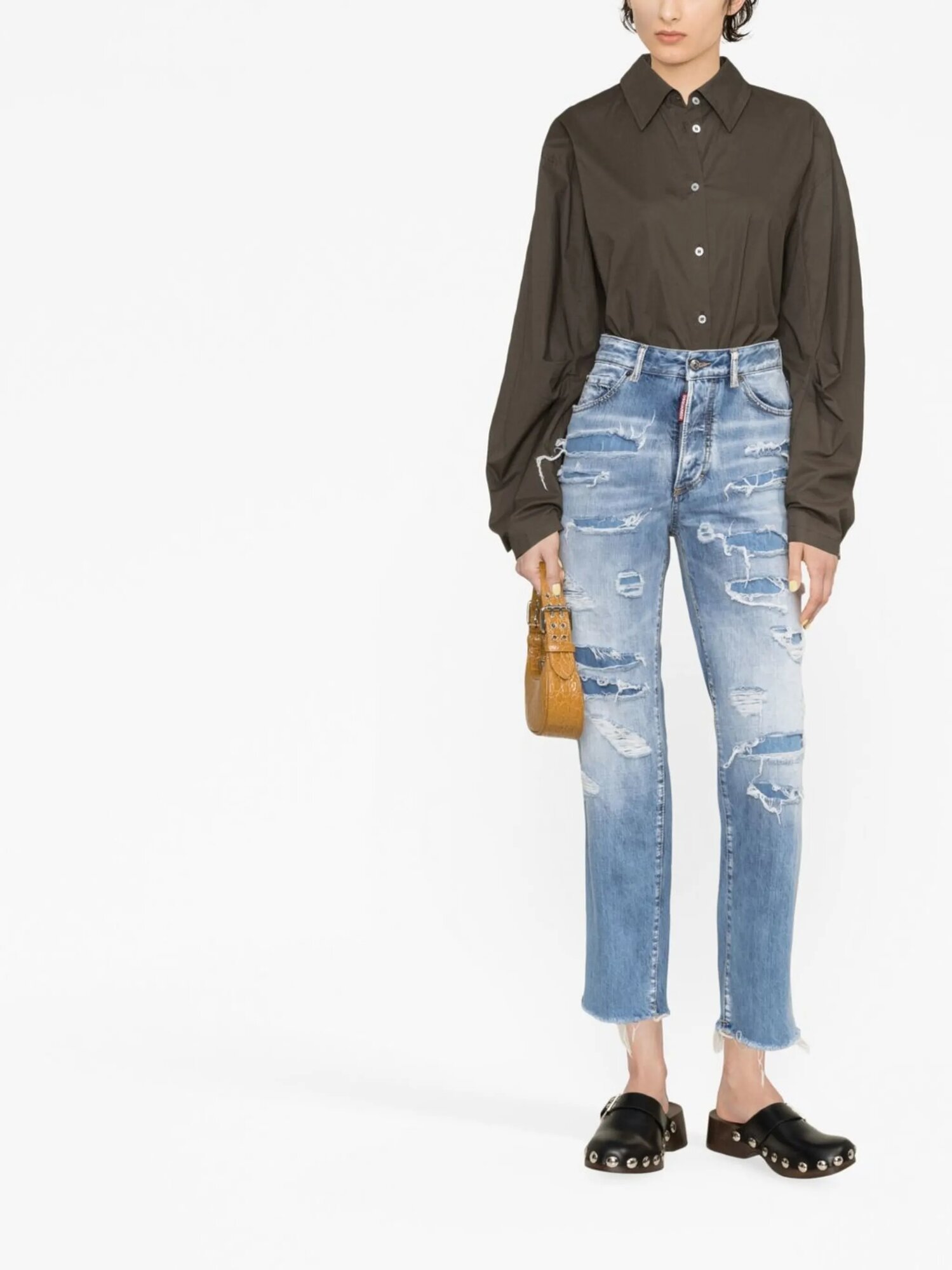 Джинсы DSQUARED2 Distressed cropped jeans, размер 36, синий — фото 1