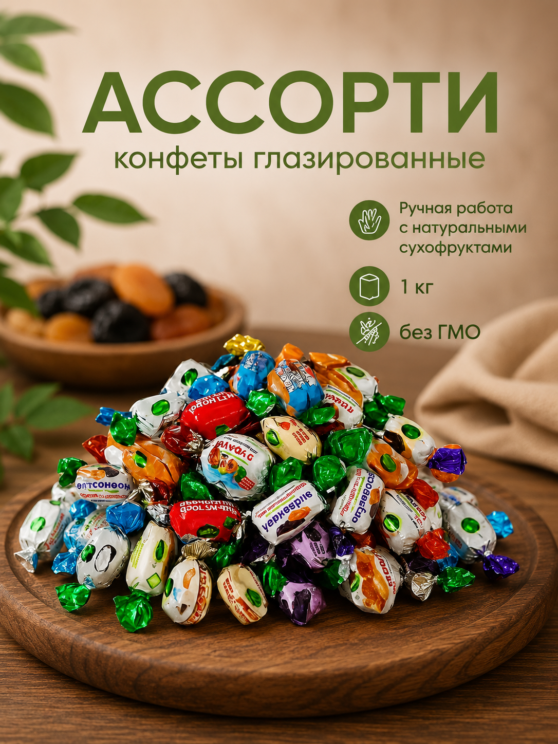 Конфеты AMAVEL ассорти вкусов, глазированные, в шоколадной глазури, 1 кг в коробке