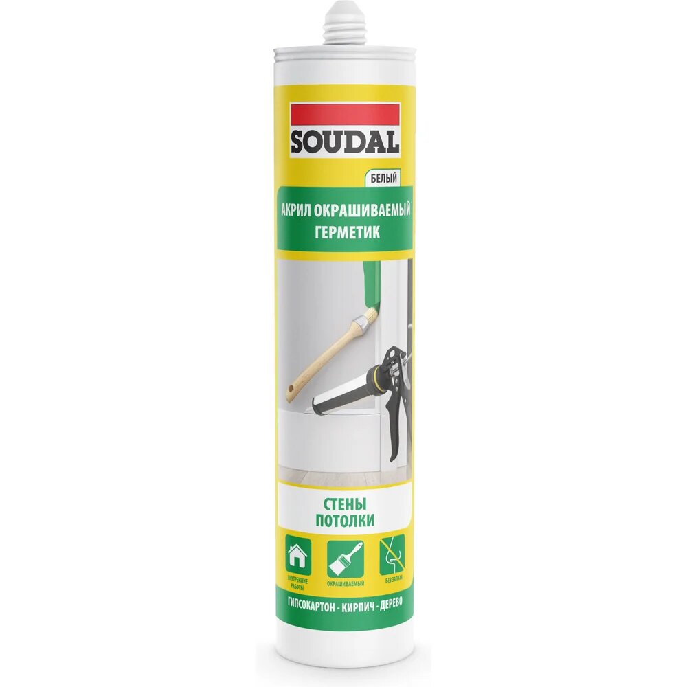 Герметик Soudal 105877, акриловый, универсальный, 280 мл, белый