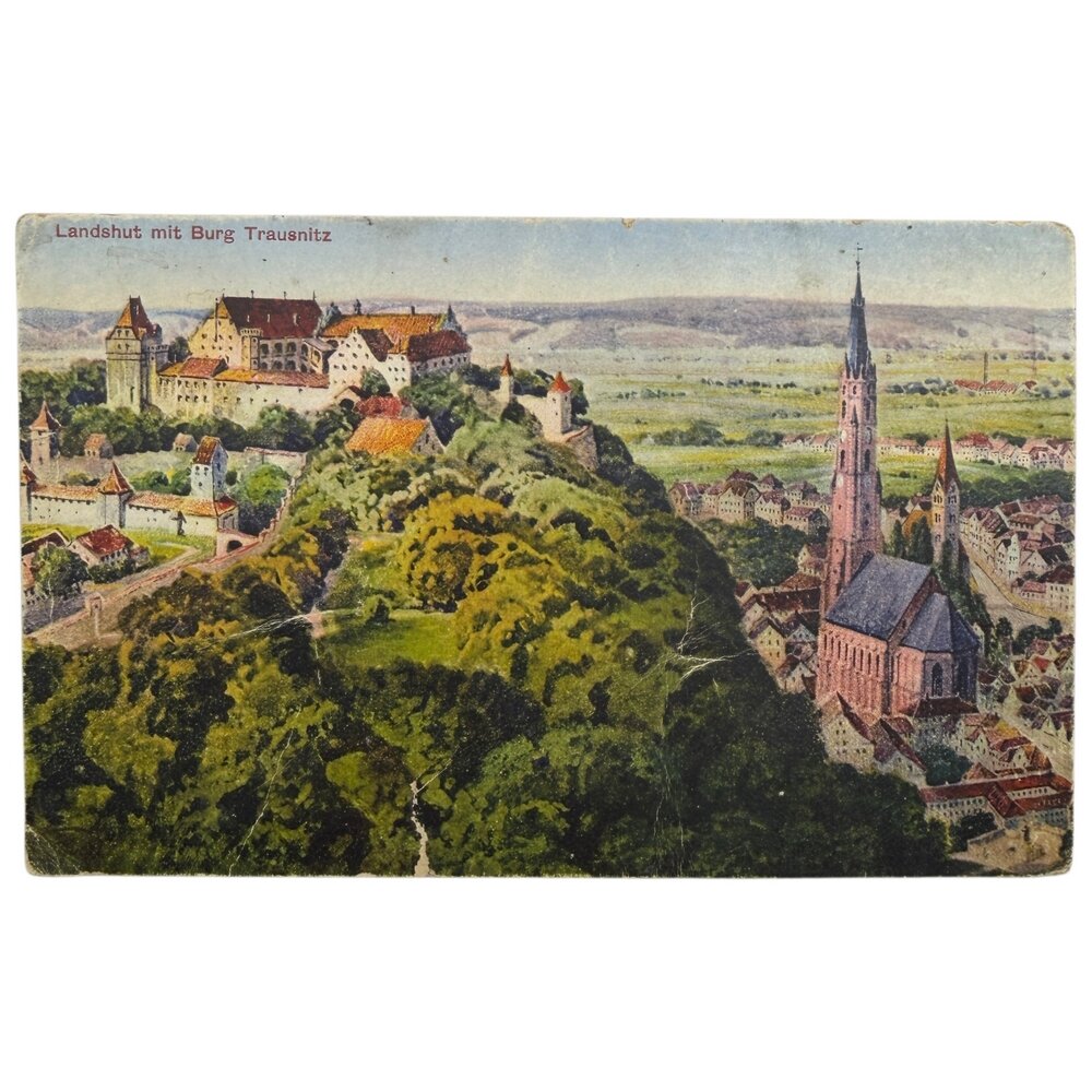 Почтовая открытка "Ландсхут с замком Траусниц" 1900-1917 гг. Германская Империя