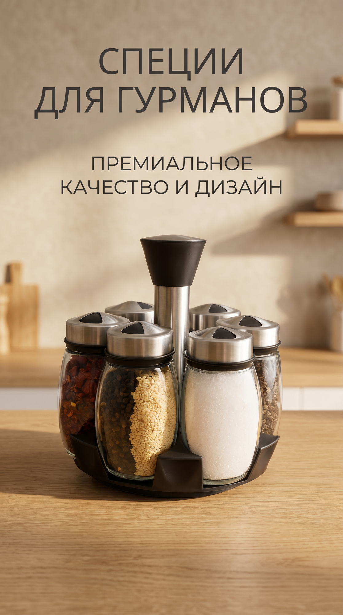 Набор специй для кухни хранение приправ банки контейнеры крупные удобные органайзер 7шт