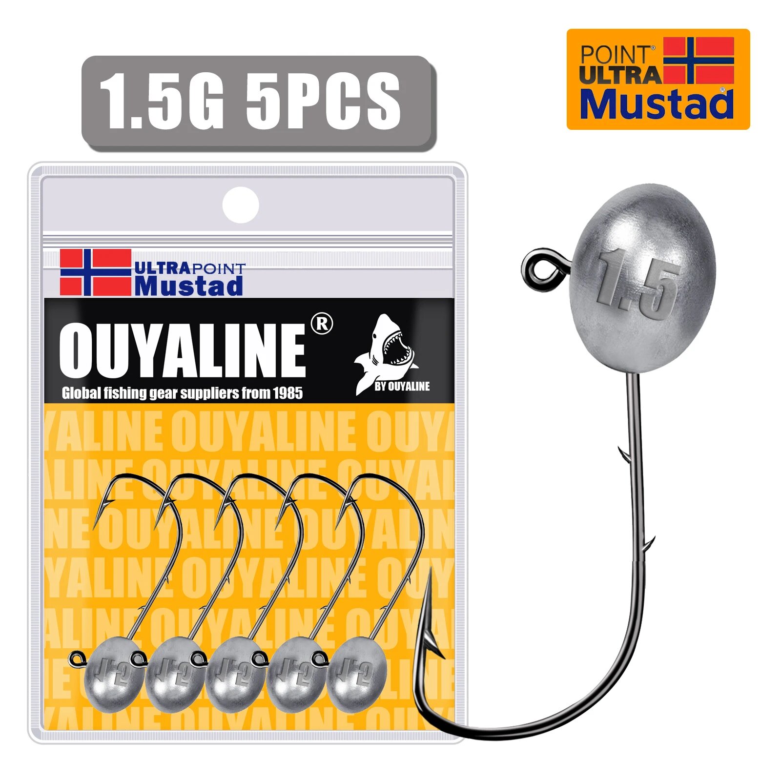 OUYALINE Джиг-головки Mustad 1.5g, Hook Size 1, 5 шт