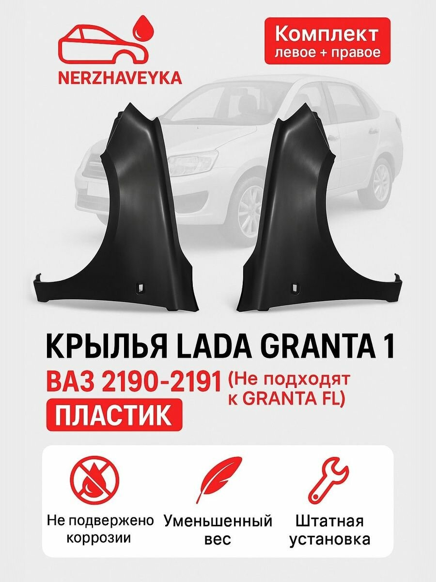 Крылья Гранта 1 Пластиковые. Крыло переднее правое левое для Лада Гранта 1 Калина 2 LADA Granta Kalina 2 ВАЗ 2190 2191 2192 2194 черное под покраску Неокрашенное пластиковое. Про-во Россия