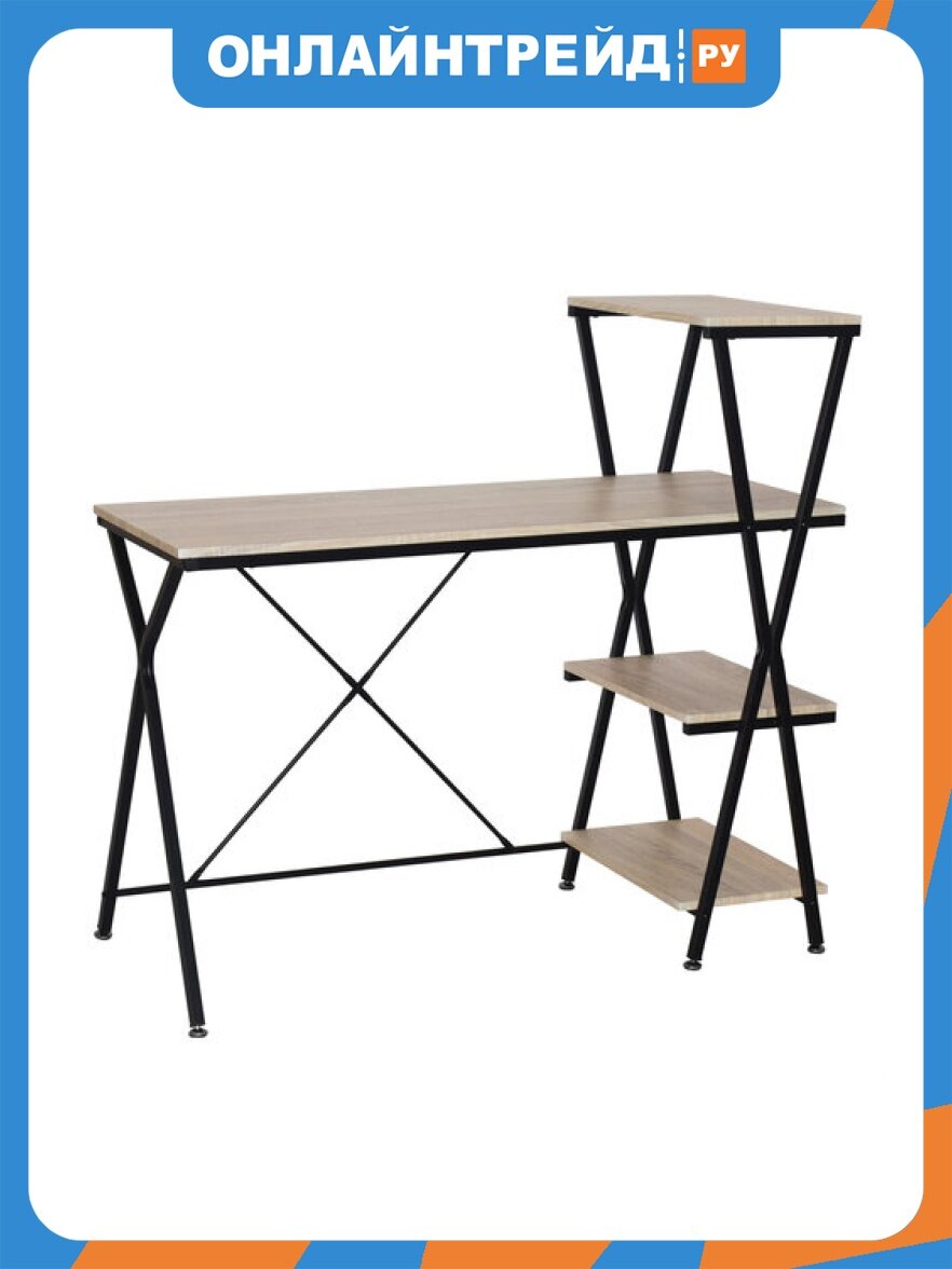 Стол на металлокаркасе Brabix LOFT CD-004 (1200х535х1110мм), 3 полки, цвет дуб натуральный