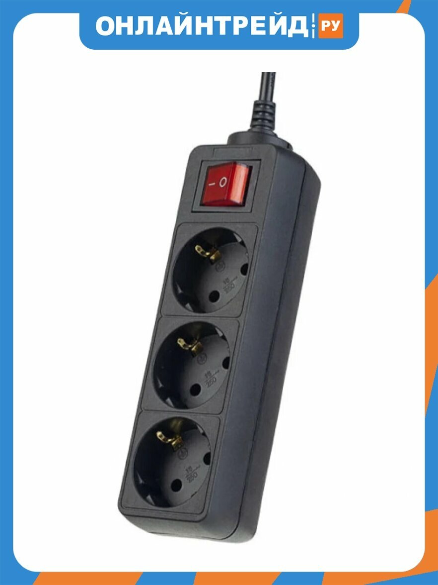 Сетевой удлинитель Perfeo с кнопкой "POWERMATE", 3,0м, 3 розетки, черный (PF-PM-3/3,0-B)