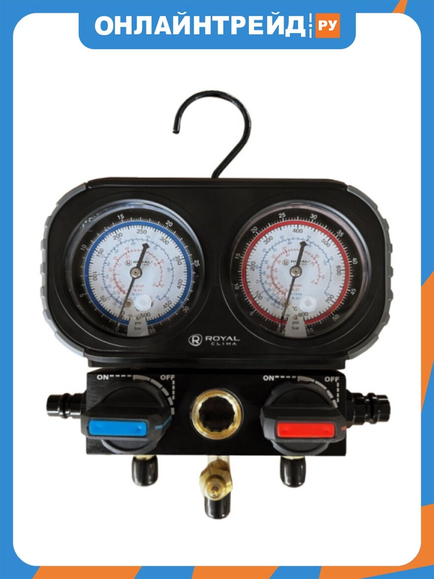 Коллектор манометрический Royal Clima RT-MG20BL-R410 (2-вент, 3 штуц, R22/R32/R134/R410, М1/4", без шлангов)