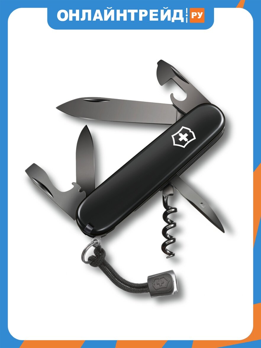 Нож Victorinox Spartan Onyx Black, 91 мм, 12 функций, черный, со шнурком в комплекте