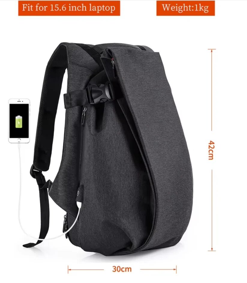 Рюкзак мужской TANGCOOL 2026, 15.6" ноутбук, USB, серый