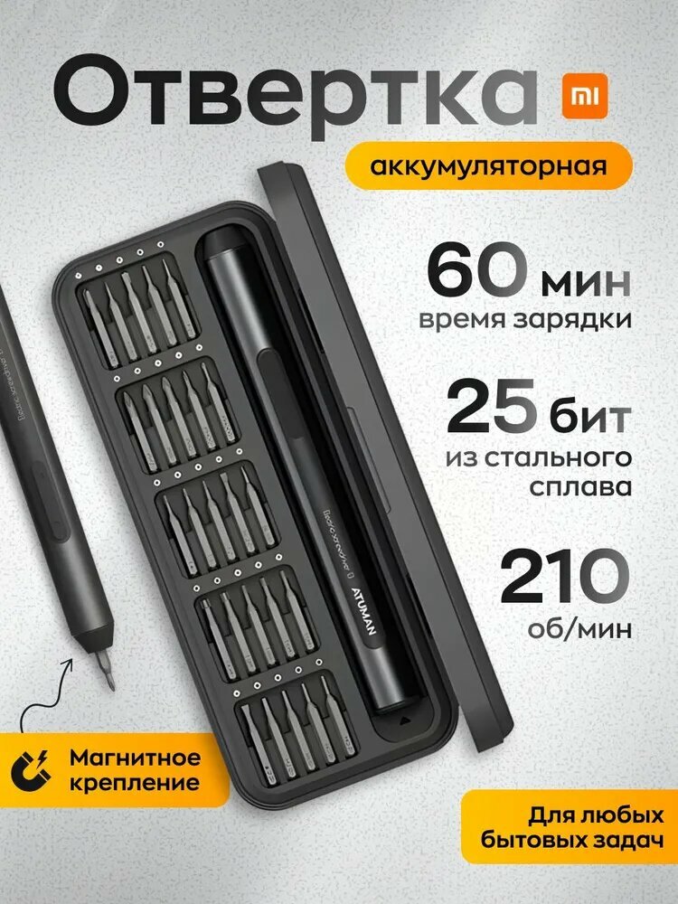 Аккумуляторная отвертка Xiaomi DUKA E1, 25в1. Отвертка для техники с битами в комплекте