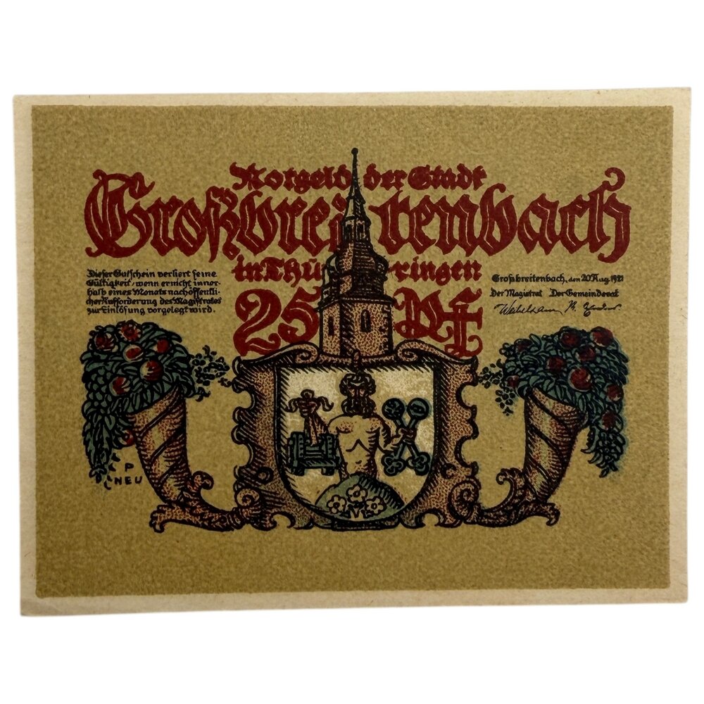 Германия (Веймарская республика) Гросбрайтенбах 25 пфеннигов 1921 г.