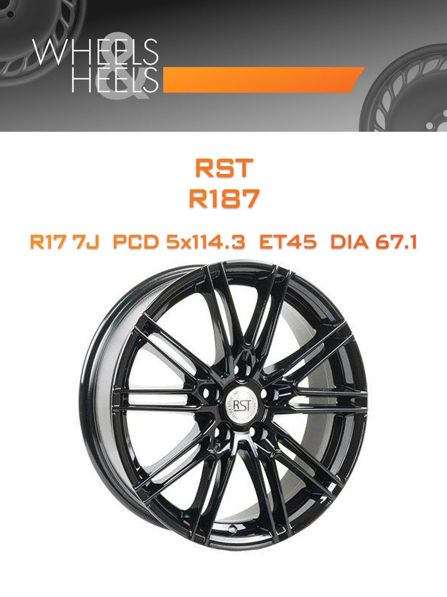 Диск автомобильный литой RST R187 17x7 5x114.3 et45 dia67.1 Чёрный