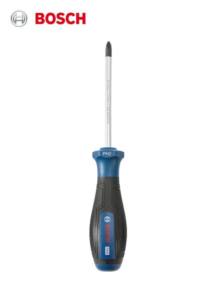 Отвертки Bosch Pro: PH2, S2 сталь, эргономичная нескользящая рукоятка, защита от скатывания, цветовой код