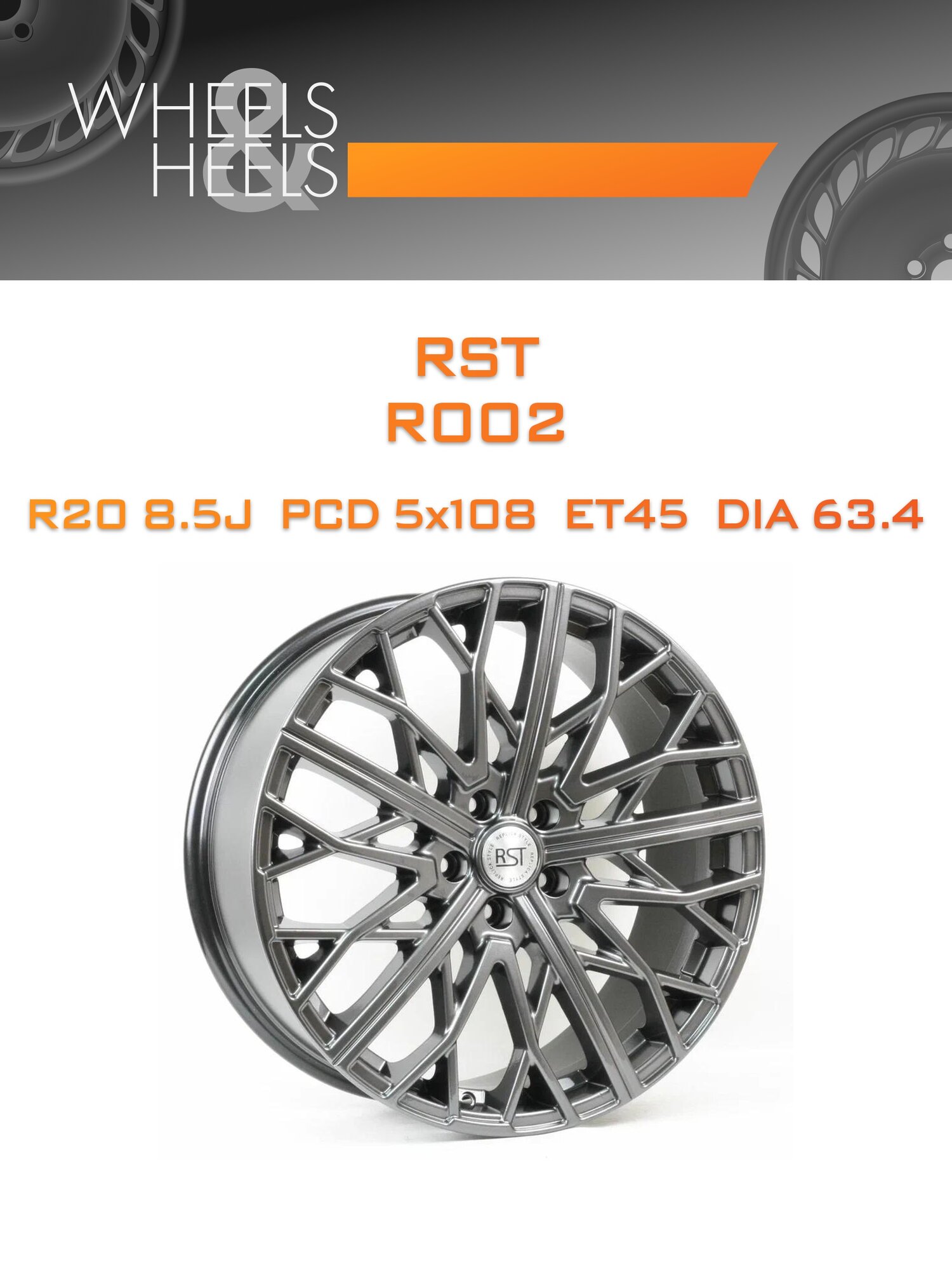Диск автомобильный литой RST R002 20x8.5 5x108 et45 dia63.4 Тёмный-серый матовый графит